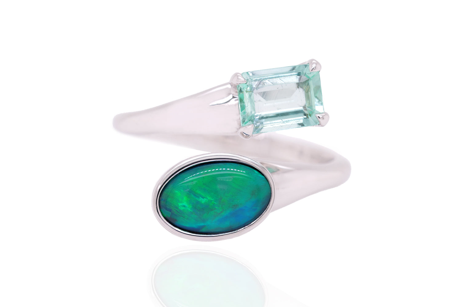 Kindred Spirit — Black Opal & Green Beryl 18kt White Gold Ring